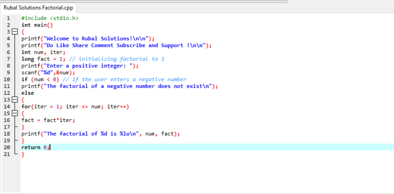 Popular C Program – Factorial in C – Rubal Solutions Welcomes You All