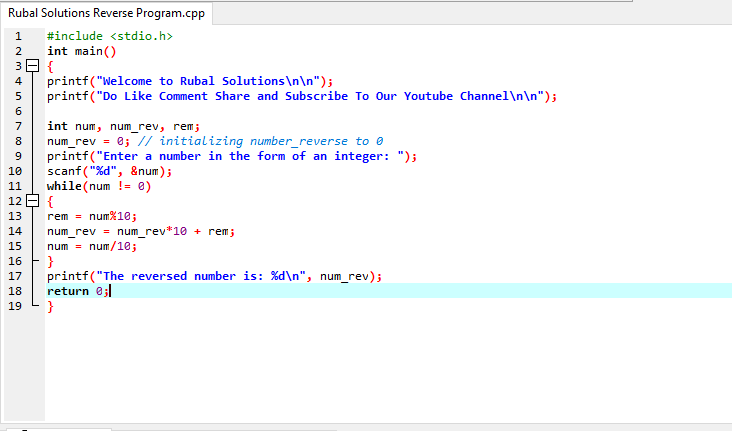 Popular C Program – Reverse Number in C – Rubal Solutions Welcomes You All Popular C Program – Reverse Number in C – Rubal Solutions Welcomes You All